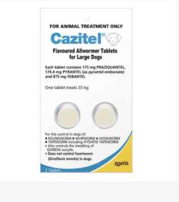 Cazitel Allwormer For Dogs 35kg 2 Tablets - $37.90