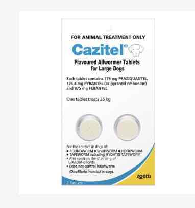 Cazitel Allwormer For Dogs 35kg 2 Tablets - $37.90