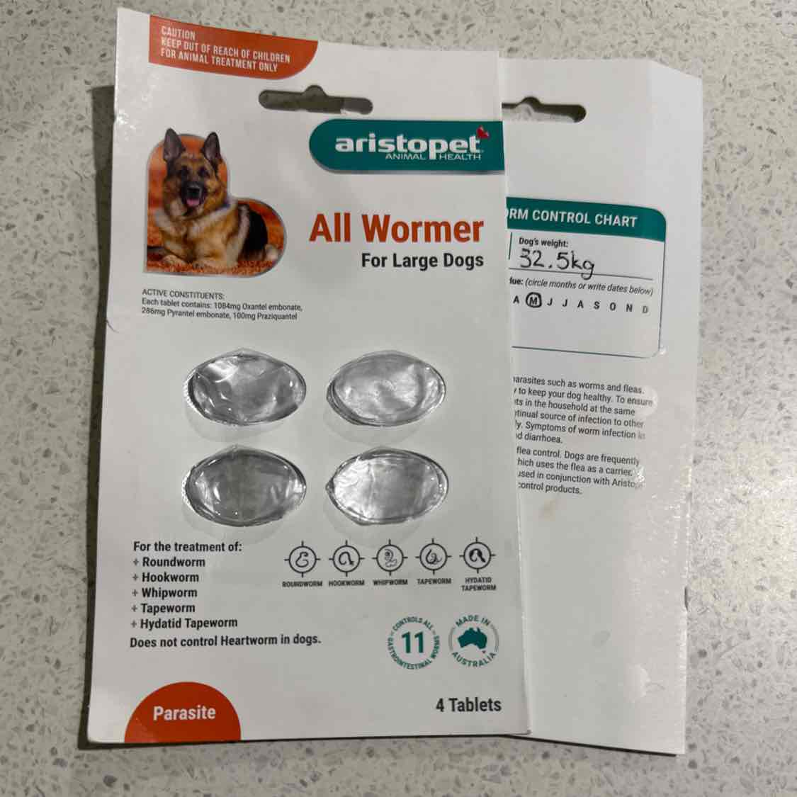 Aristopet All Wormer For Large Dogs 20kg 4 Tablets - $20.85