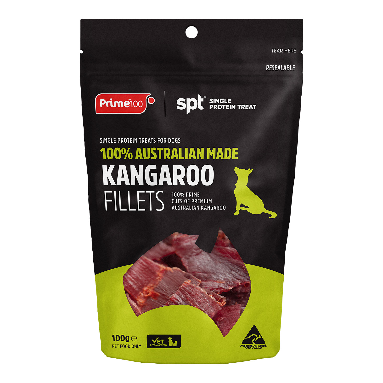 Prime100 SPT Single Protein Kangaroo Fillet Treats For Dogs 100g - $7.99