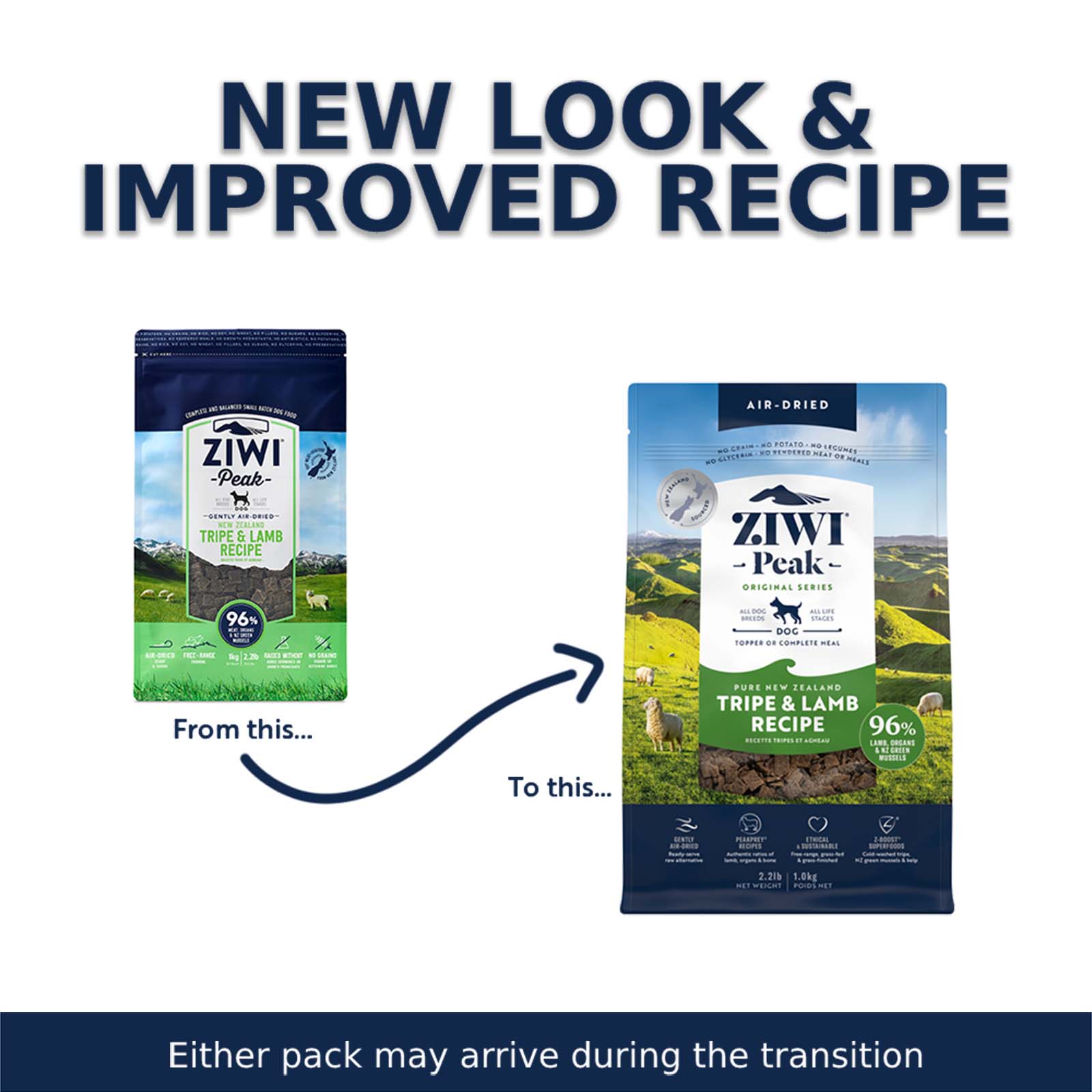 Ziwi Peak Grain Free Tripe And Lamb All Life Stages Air Dried Meat Dog Food 1kg - $72.99