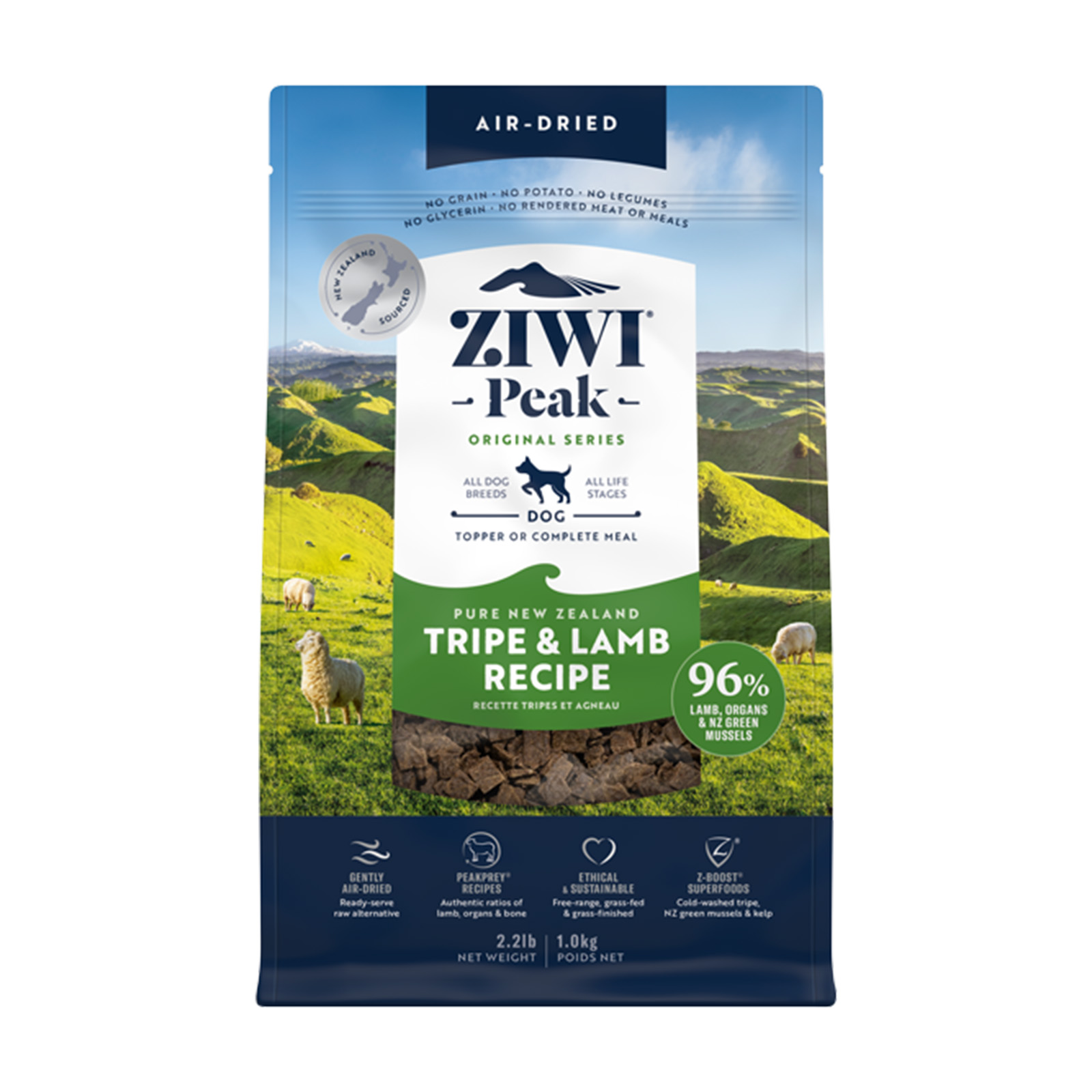 Ziwi Peak Grain Free Tripe And Lamb All Life Stages Air Dried Meat Dog Food 1kg - $72.99