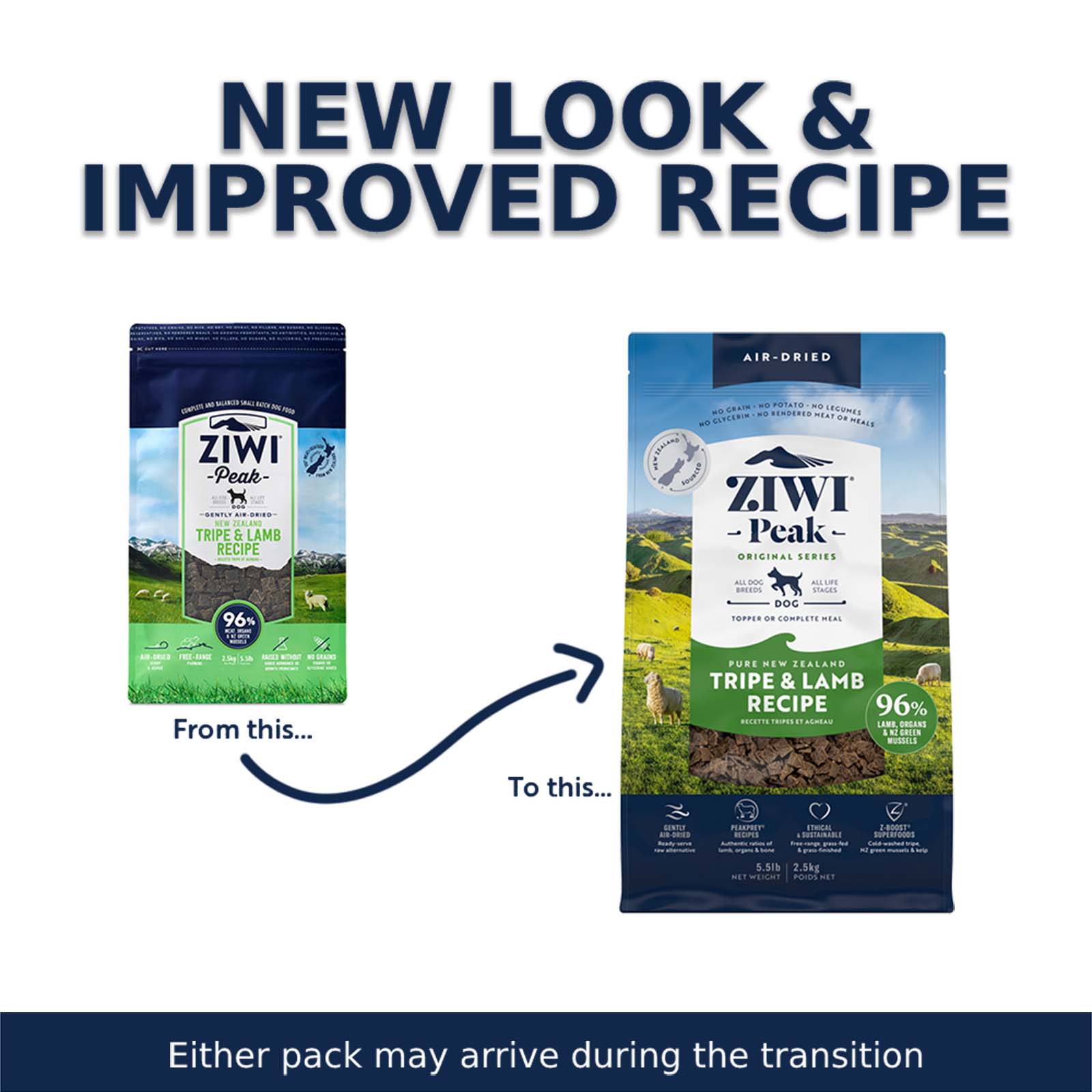 Ziwi Peak Grain Free Tripe And Lamb All Life Stages Air Dried Meat Dog Food 2.5kg - $159.99