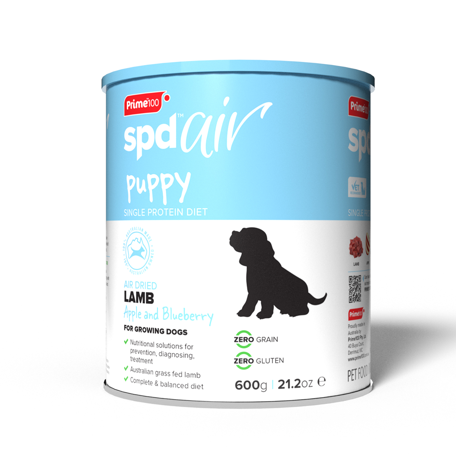 Prime100 SPD Single Protein Diet Puppy Grain Free Air Dried Lamb Apple ...