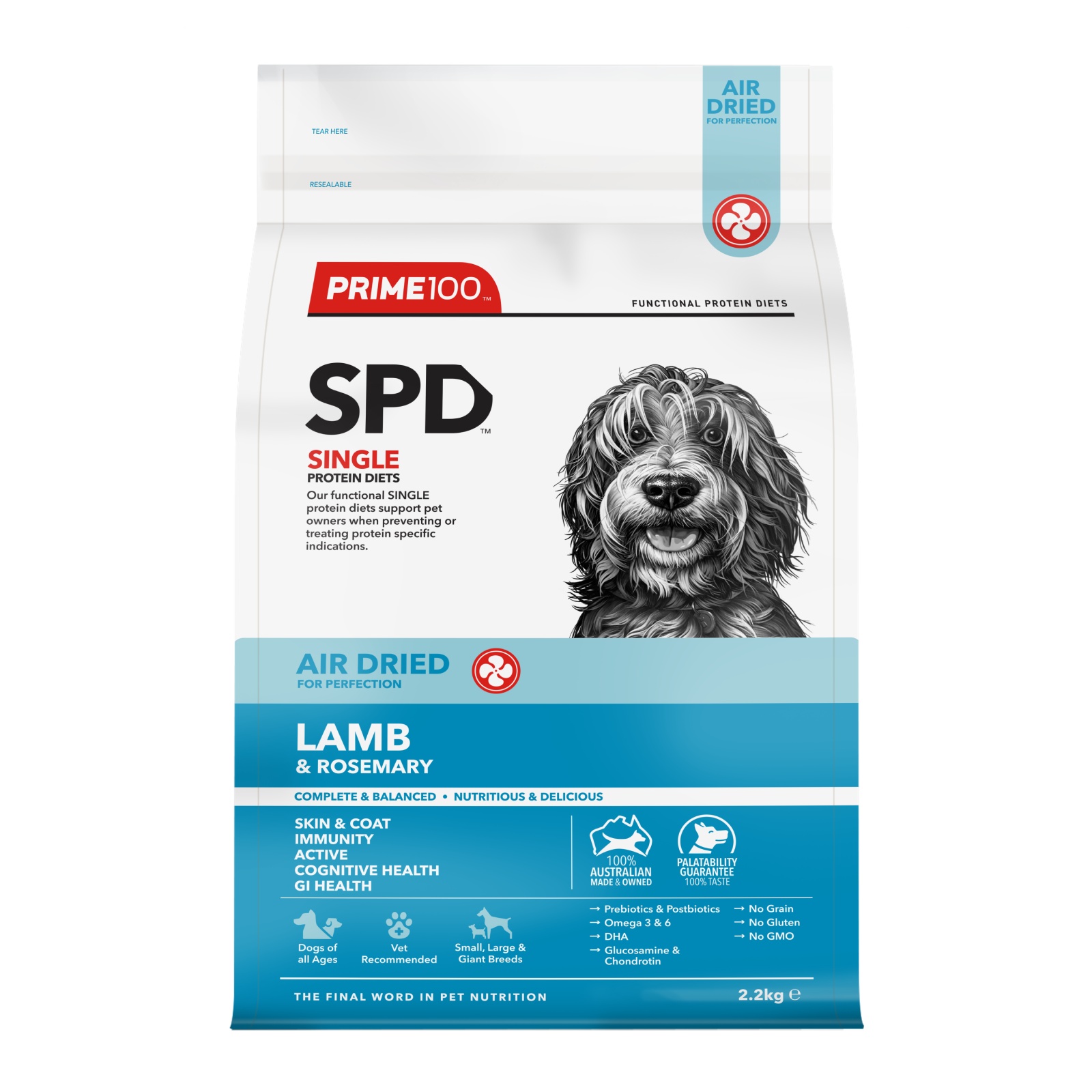 Prime100 SPD Grain Free Single Protein Diet Air Dried Lamb And Rosemary ...