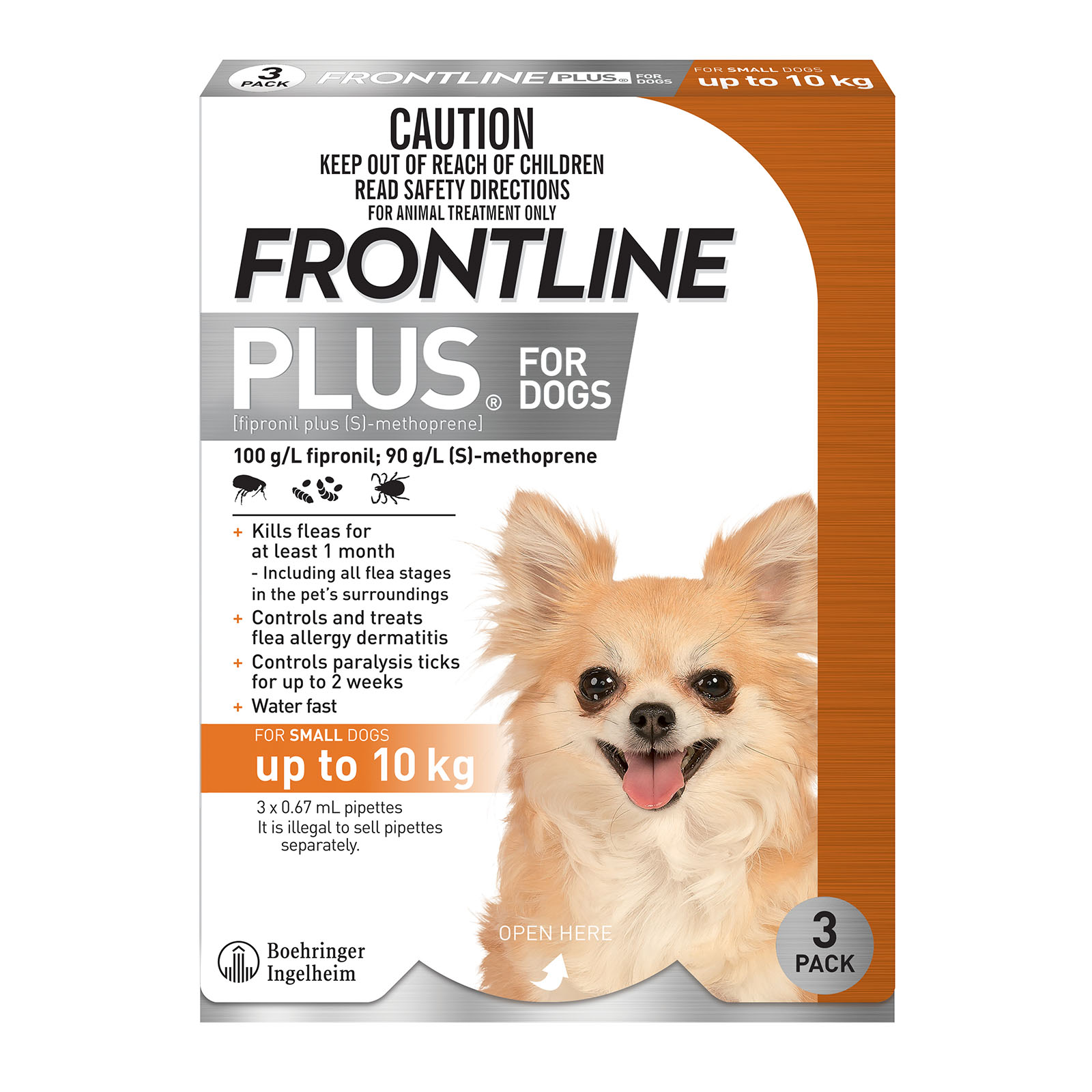 Frontline Plus For Dogs Small Up To 10kg 3 Pack - $35.99