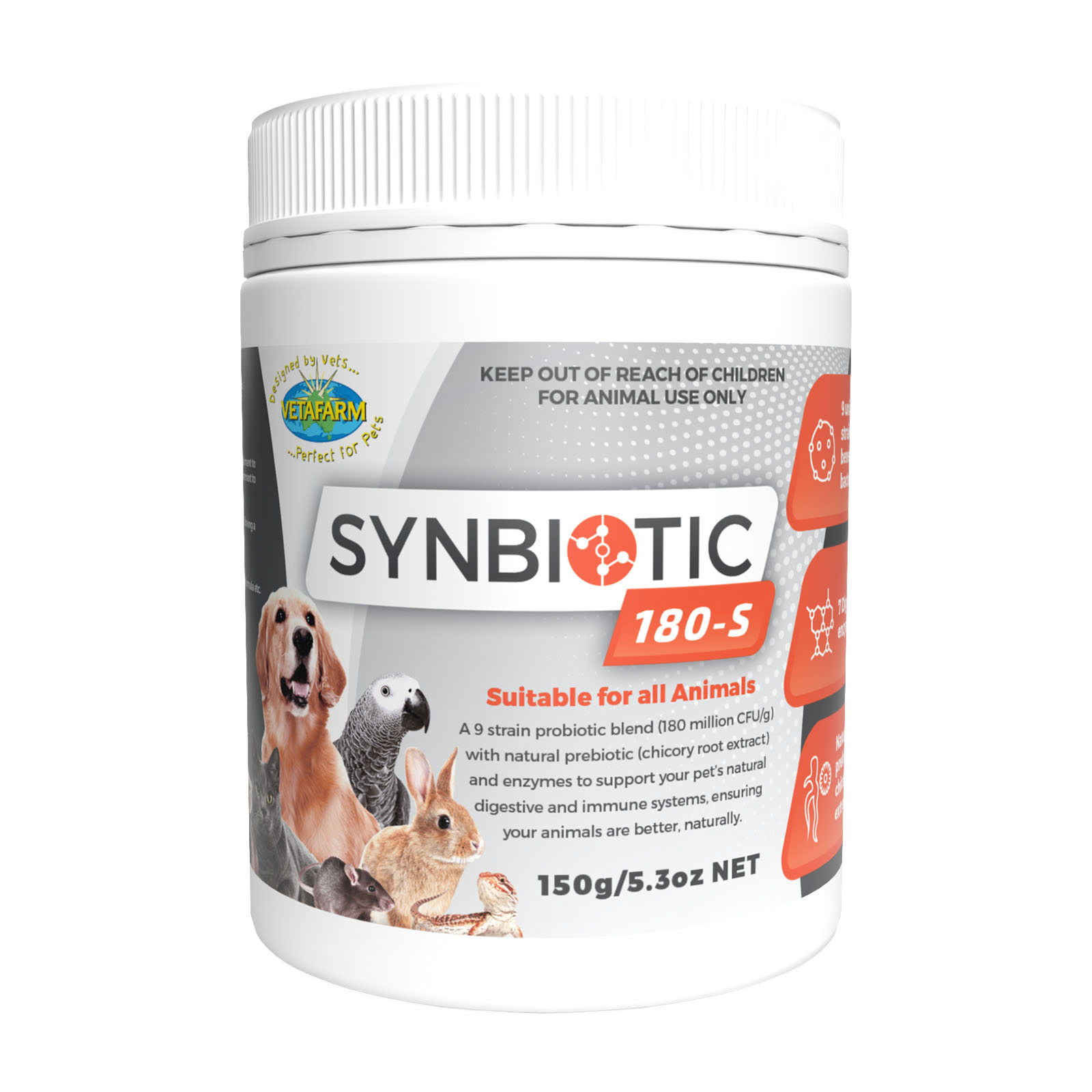Vetafarm Synbiotic 180 S Multi Strain Probiotic With Prebiotics And Enzymes Supplement For ...