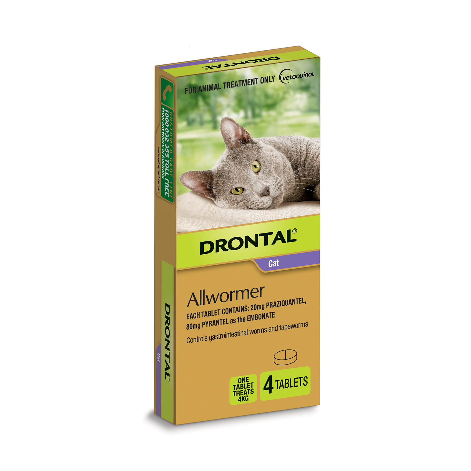 Drontal Allwormer For Cats New Easy Dose Shape 4kg 4 Tablets - $27.23